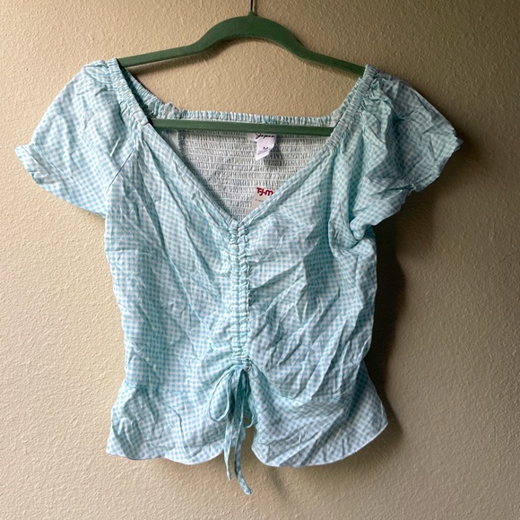 Japna | Tops | Nwt Japna Ruffled Short Sleeve Blue White Check Crop Top ...